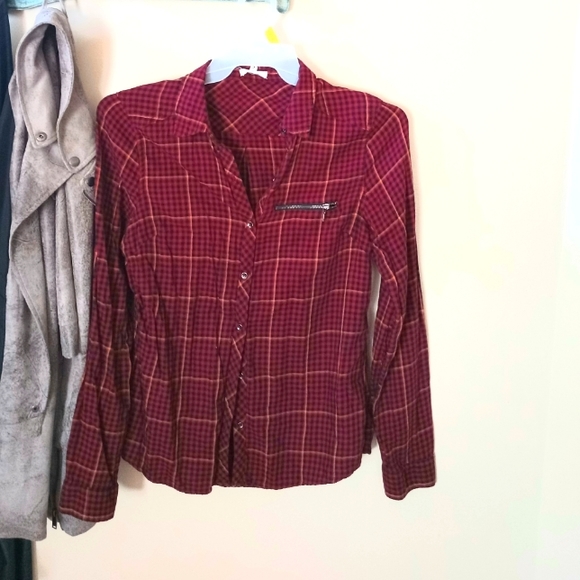 Express | Tops | Stylish Burgundy Yellow Striped Design Maurcies ...